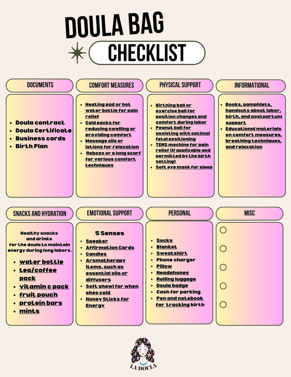 Doula Bag Checklist with Links to Everything – The LA Doula